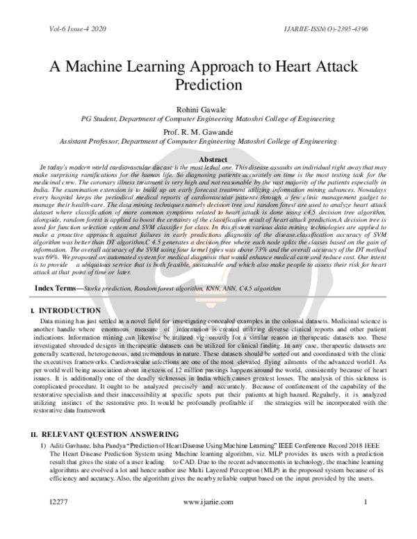 (PDF) A Machine Learning Approach to Heart Attack Prediction