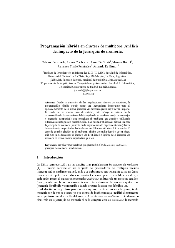 (PDF) Programación híbrida en clusters de multicore