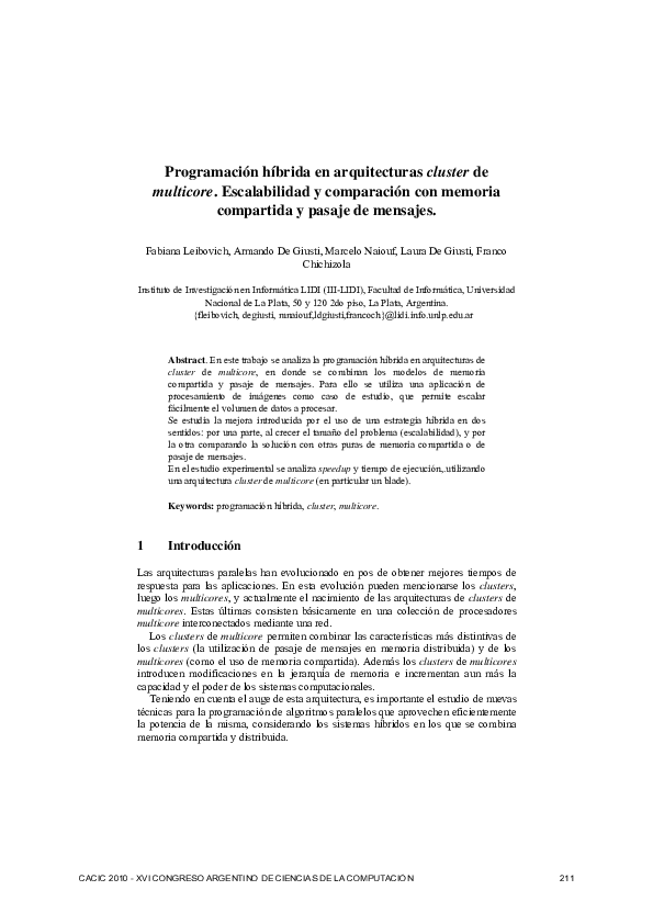 (PDF) Programación híbrida en arquitecturas cluster de multicore