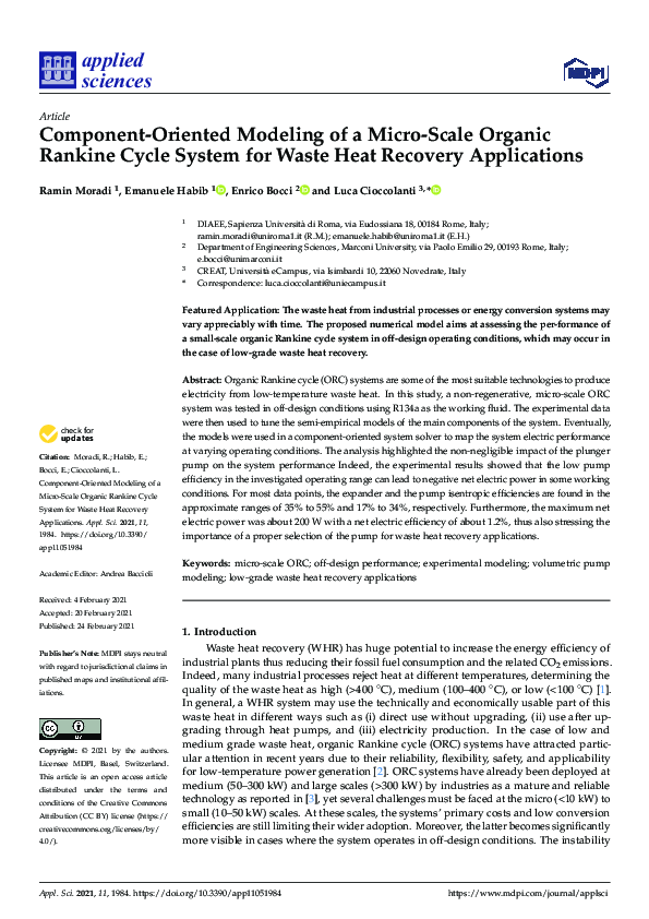 Pdf Component Oriented Modeling Of A Micro Scale Organic Rankine