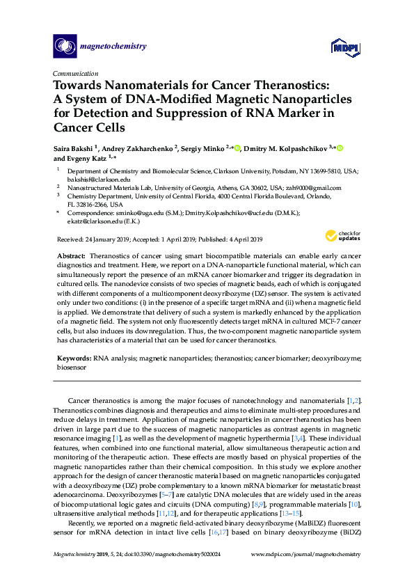 (PDF) Towards Nanomaterials for Cancer Theranostics: A System of DNA-Modified Magnetic ...