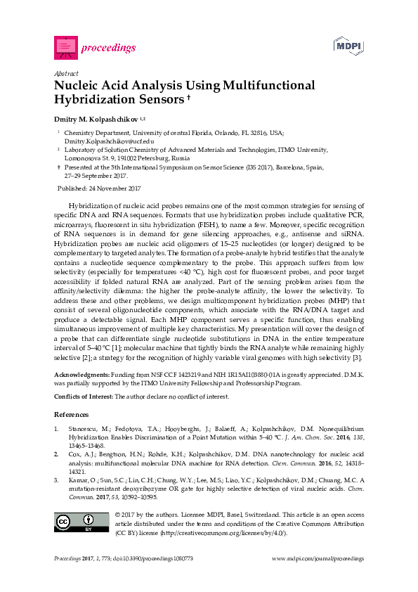 (PDF) Nucleic Acid Analysis Using Multifunctional Hybridization Sensors