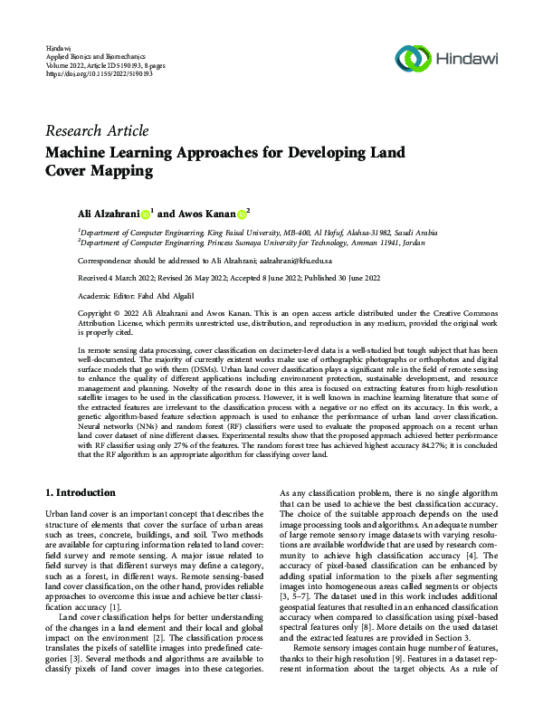 (PDF) Machine Learning Approaches for Developing Land Cover Mapping