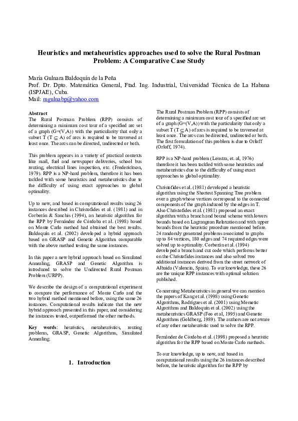 (PDF) Heuristics and metaheuristics approaches used to solve the rural ...