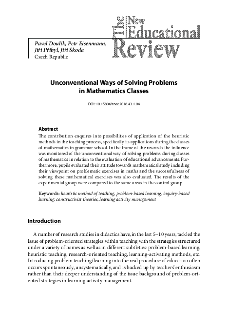 (PDF) Unconventional ways of solving problems in mathematics classes