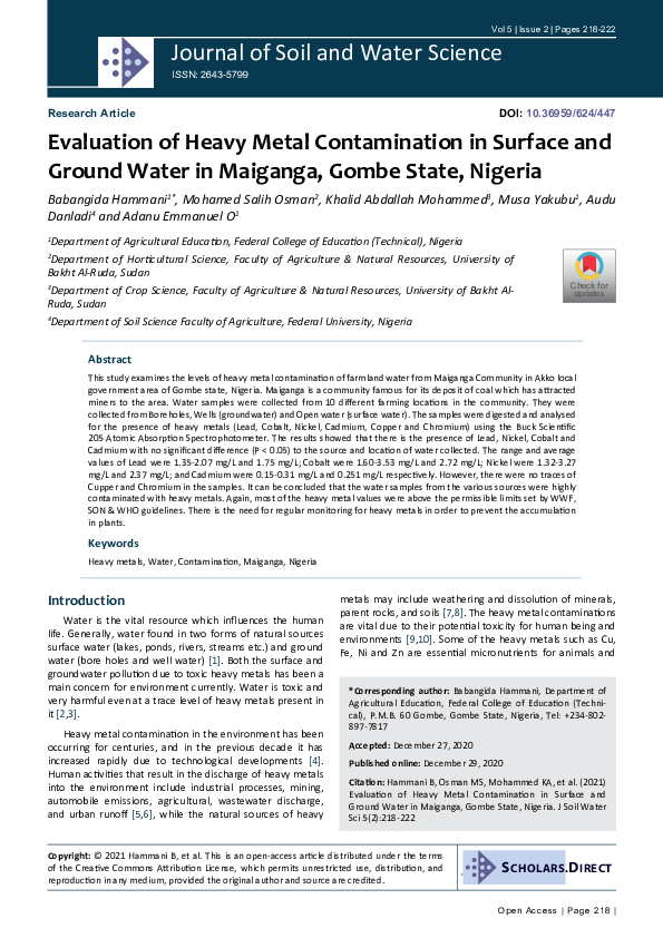 (PDF) Evaluation of Heavy Metal Contamination in Surface and Ground ...