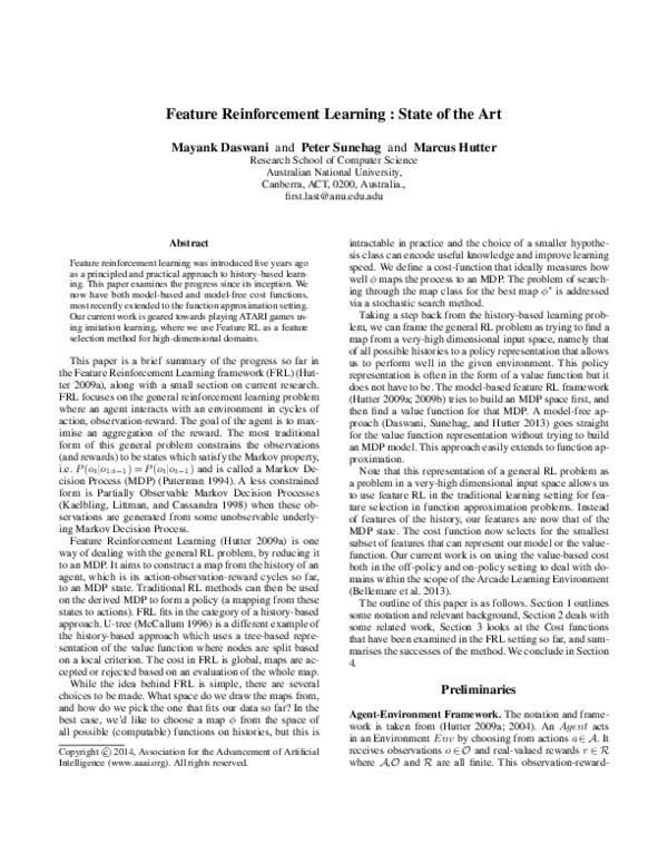 (PDF) Feature Reinforcement Learning: State of the Art | Peter Sunehag - Academia.edu
