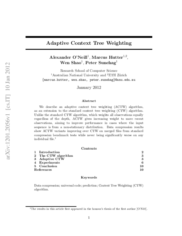 (PDF) Adaptive Context Tree Weighting