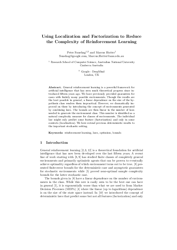 Pdf Localization And Factorization For Efficient Reinforcement Learning