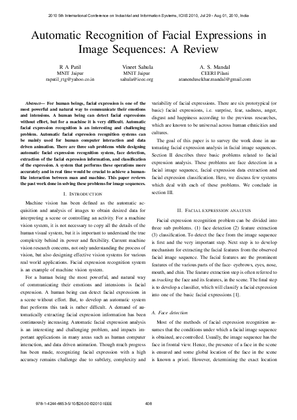 (PDF) Automatic recognition of facial expressions in image sequences: A review