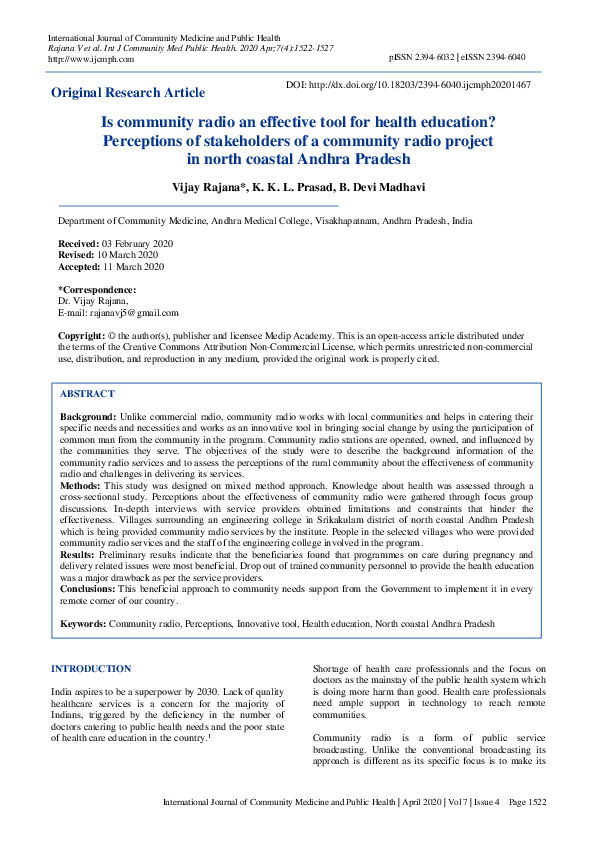 (PDF) Is community radio an effective tool for health education ...