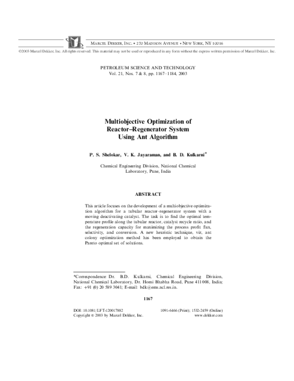 (PDF) Multiobjective Optimization of Reactor–Regenerator System Using ...