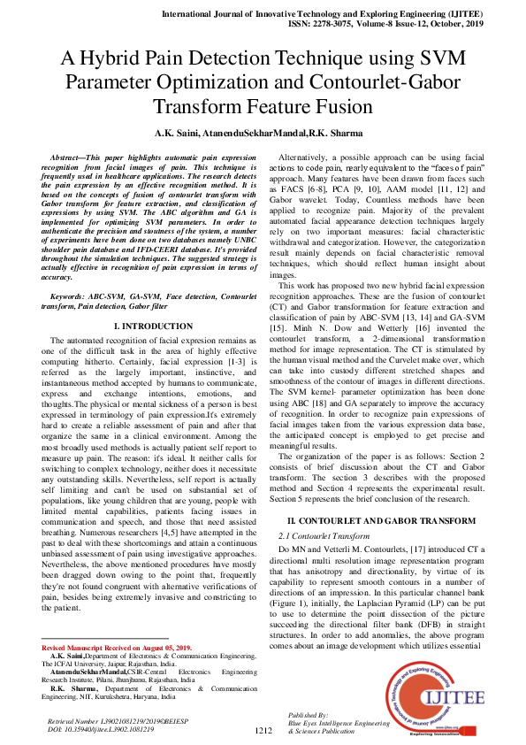 (PDF) A Hybrid Pain Detection Technique using SVM Parameter Optimization and Contourlet-Gabor ...