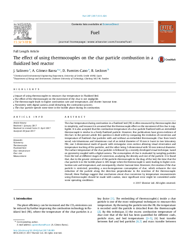 (PDF) The effect of using thermocouples on the char particle combustion in a fluidized bed reactor