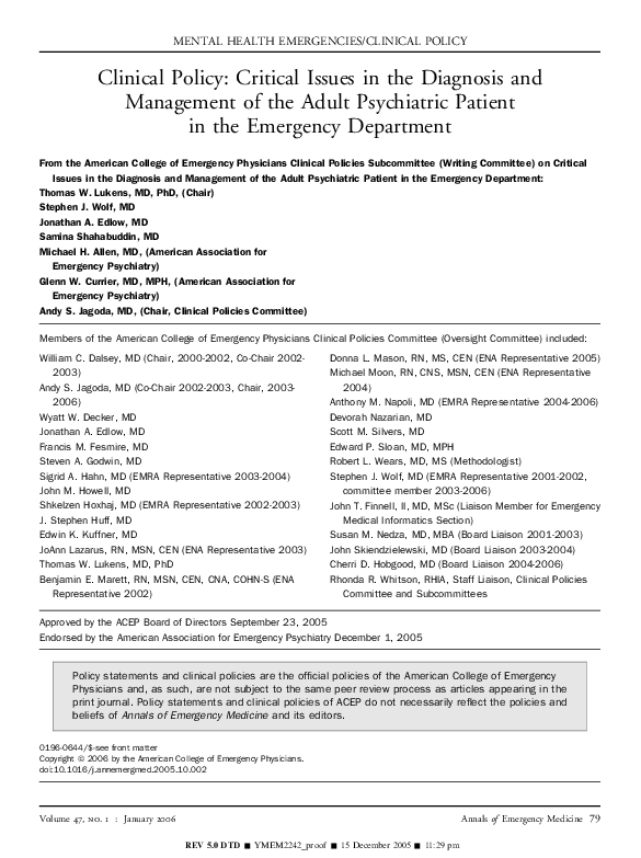 (PDF) Clinical Policy: Critical Issues in the Diagnosis and Management ...
