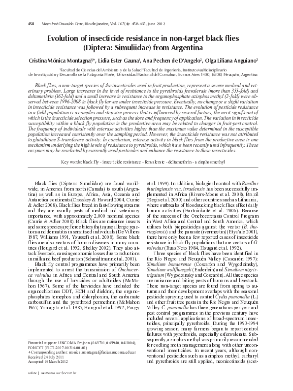 (PDF) Evolution of insecticide resistance in non-target black flies ...