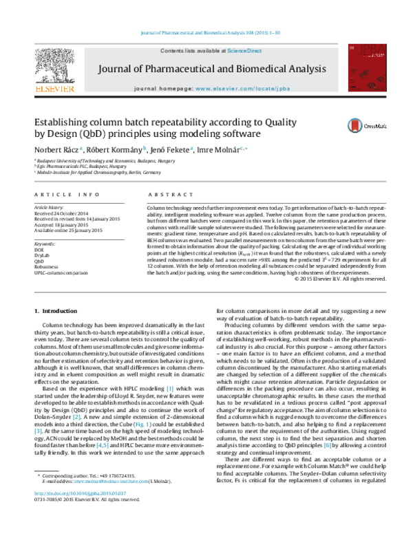 (PDF) Establishing column batch repeatability according to Quality by ...