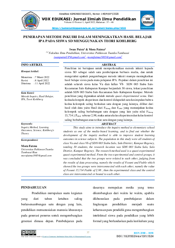 (PDF) Penerapan Metode Inkuiri Dalam Meningkatkan Hasil Belajar Ipa Pada Siswa SD Menggunakan ...