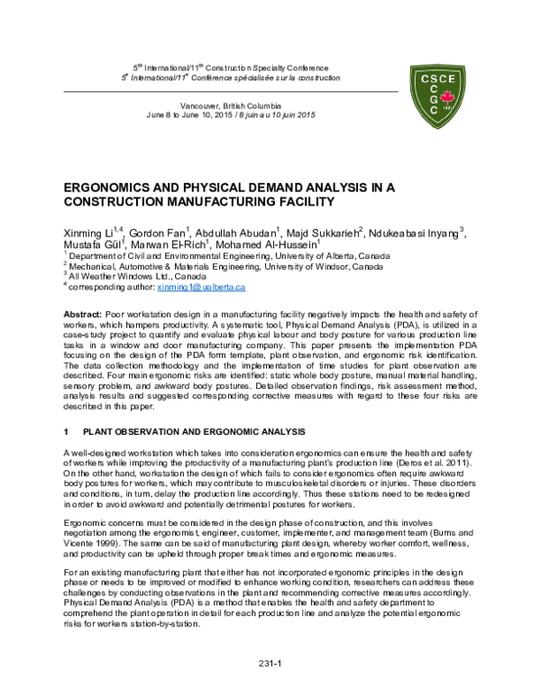 (PDF) Ergonomics and physical demand analysis in a construction ...