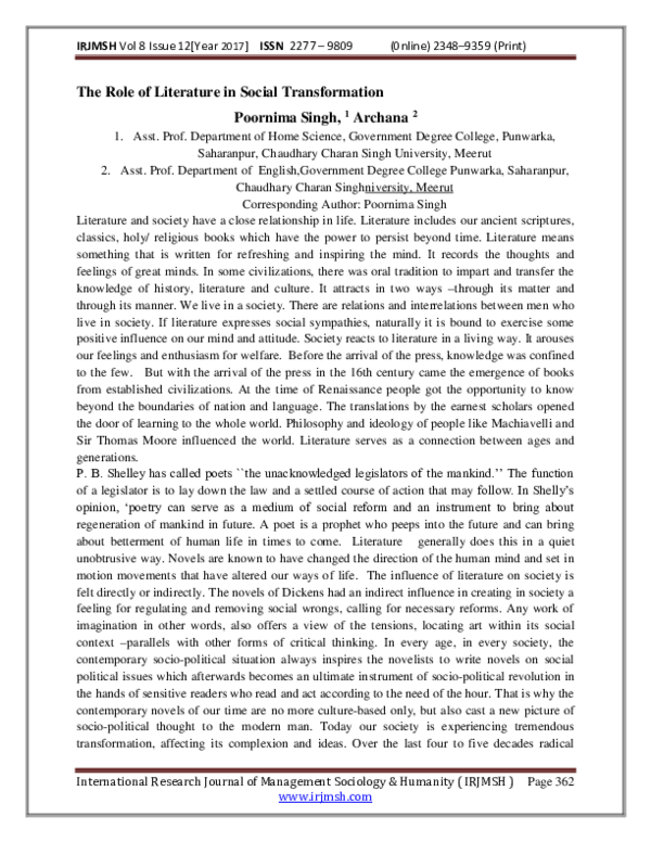 (PDF) The Role of Literature in Social Transformation