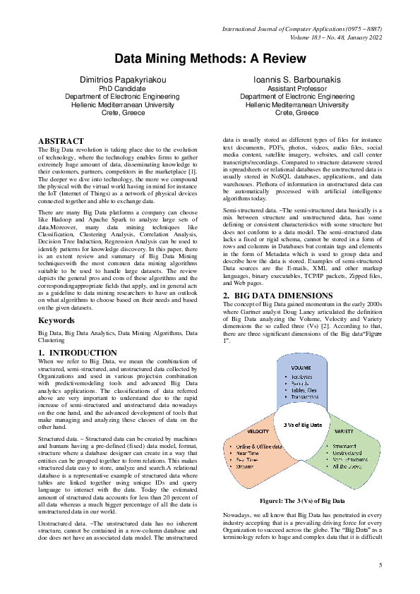 (PDF) Data Mining Methods: A Review