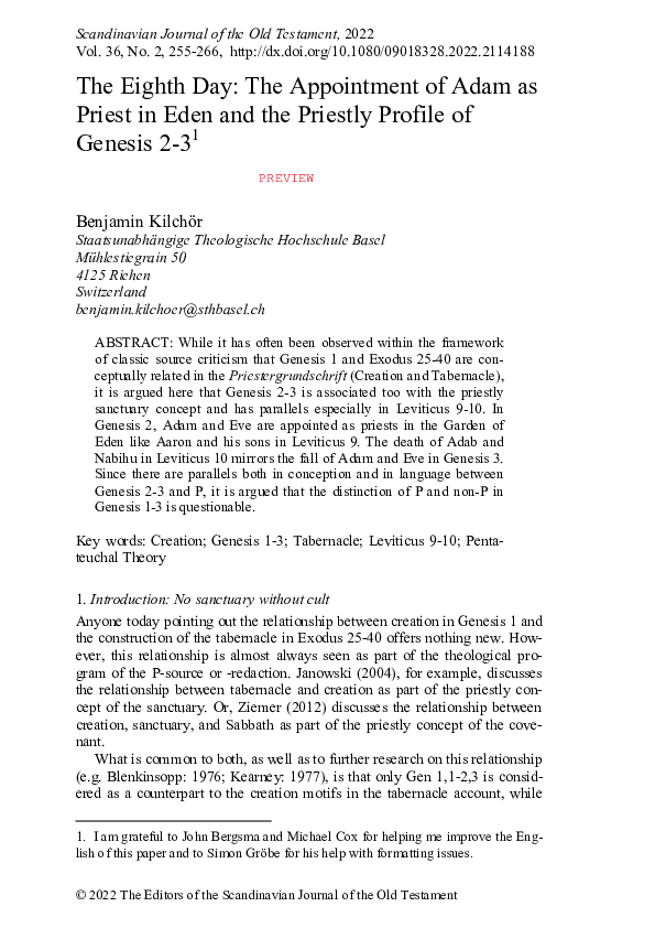 (PDF) The Eighth Day: The Appointment of Adam as Priest in Eden and the ...