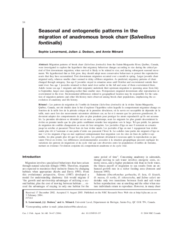 (PDF) Seasonal and ontogenetic patterns in the migration of anadromous ...
