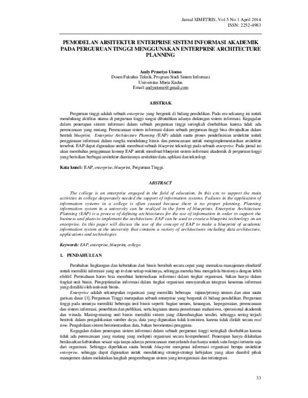 (PDF) Pemodelan Arsitektur Enterprise Sistem Informasi Akademik Pada Perguruan Tinggi ...
