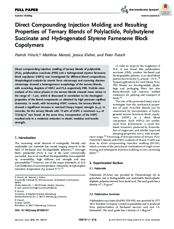 (PDF) Direct Compounding Injection Molding and Resulting Properties of ...