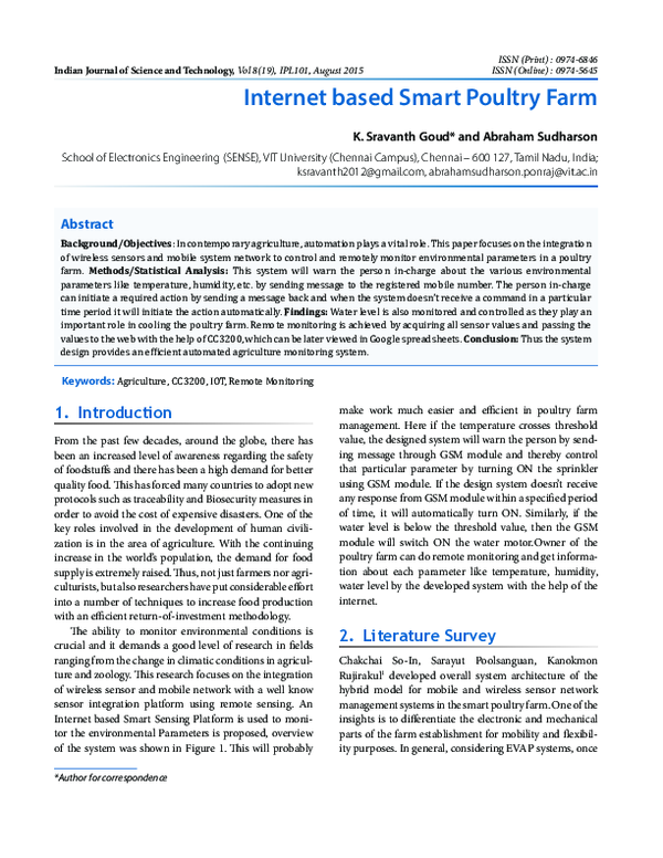 (PDF) Internet based Smart Poultry Farm
