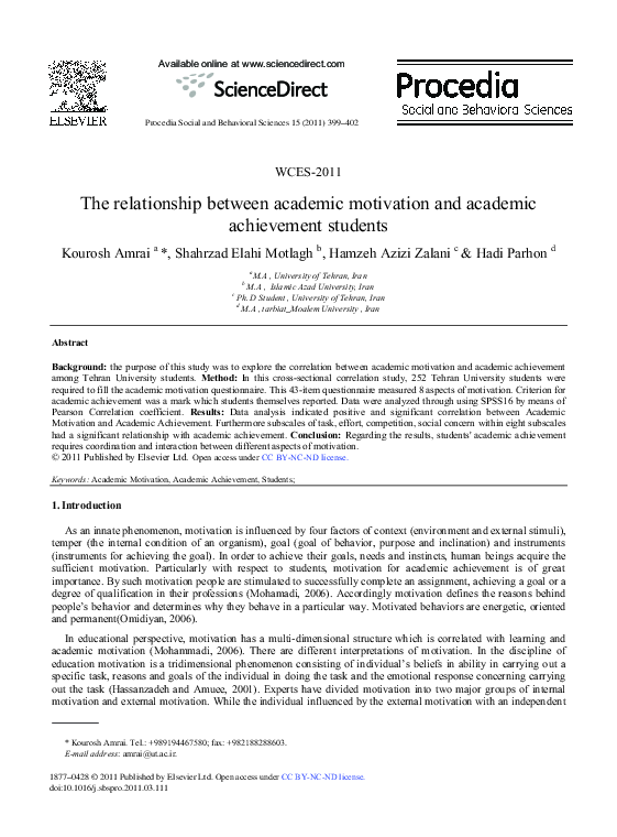 (PDF) The relationship between academic motivation and academic achievement students