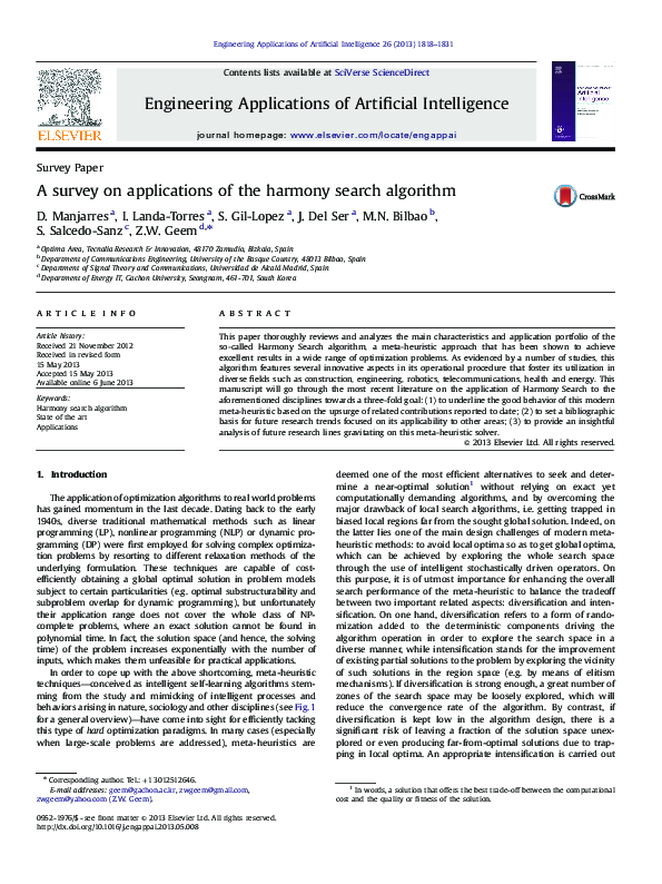 (PDF) A survey on applications of the harmony search algorithm