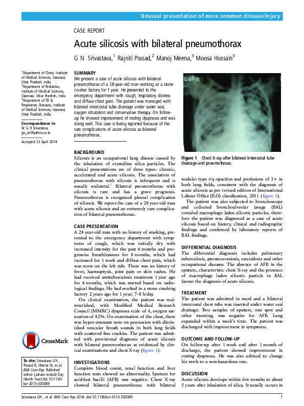 (PDF) Acute silicosis with bilateral pneumothorax