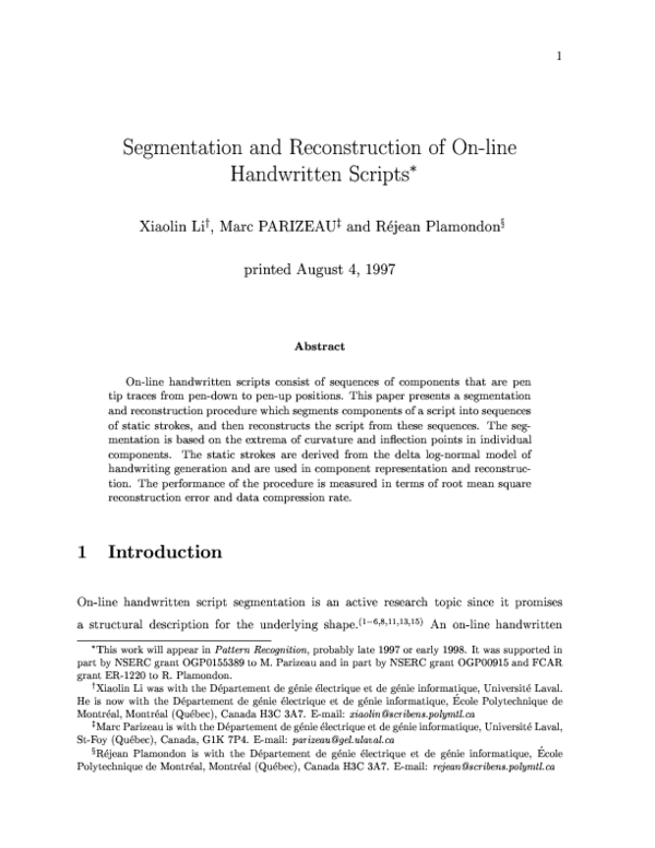 (PDF) Segmentation and reconstruction of on-line handwritten scripts