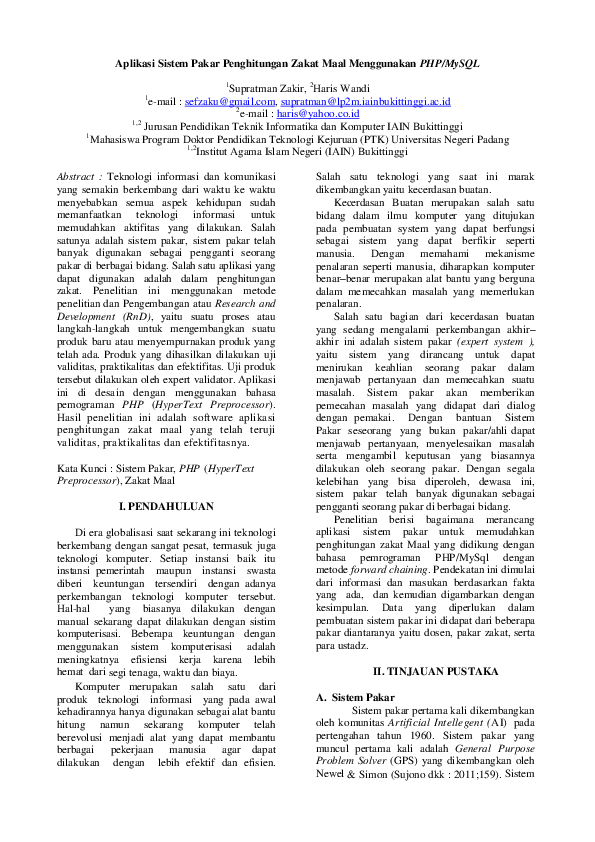 (PDF) Aplikasi Sistem Pakar Penghitungan Zakat Maal Menggunakan Php/Mysql