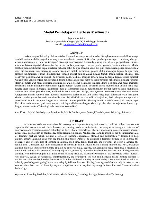 (PDF) Modul Pembelajaran Berbasis Multimedia