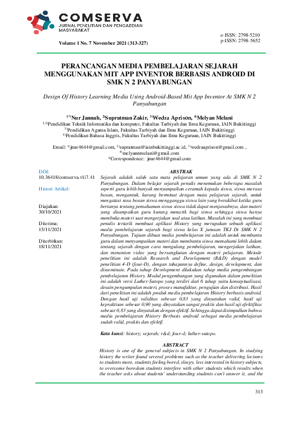 (PDF) Perancangan Media Pembelajaran Sejarah Menggunakan Mit App Inventor Berbasis Android di ...
