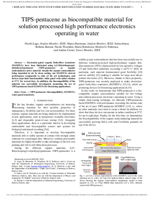 (PDF) TIPS-Pentacene EGOFETs for Biocompatible Devices
