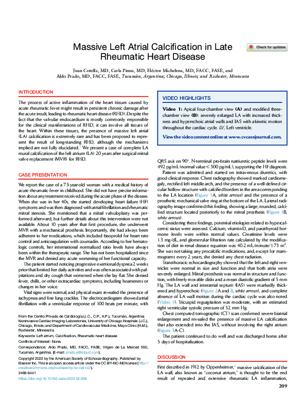 (PDF) Massive Left Atrial Calcification in Late Rheumatic Heart Disease