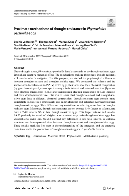 (PDF) Proximate mechanisms of drought resistance in Phytoseiulus ...