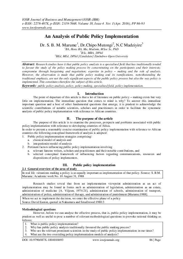 (PDF) An Analysis of Public Policy Implementation