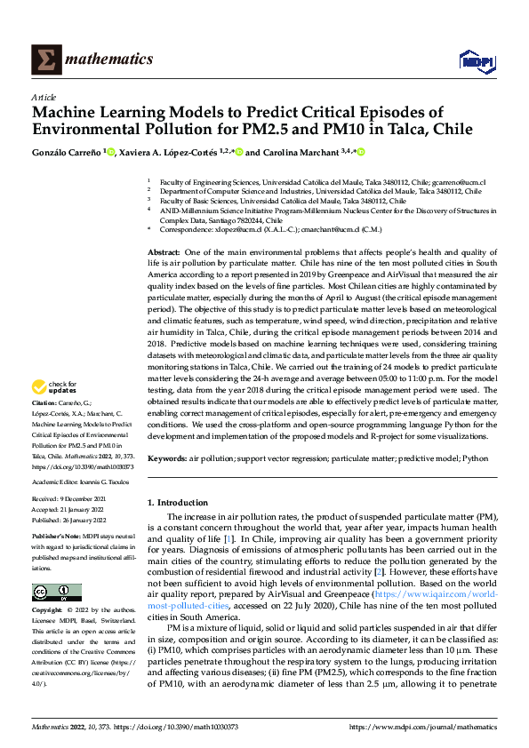 (PDF) Machine Learning Models to Predict Critical Episodes of Environmental Pollution for PM2.5 ...