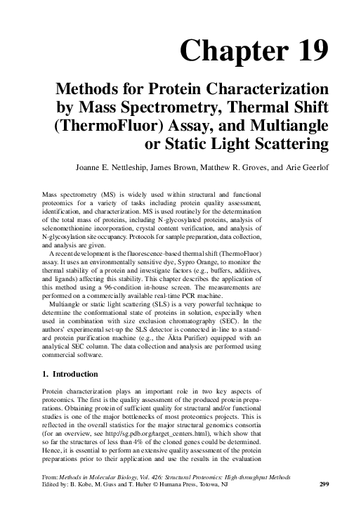 (PDF) Methods for protein characterization by mass spectrometry, thermal shift (ThermoFluor ...