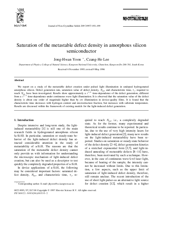 (PDF) Saturation of the metastable defect density in amorphous silicon ...