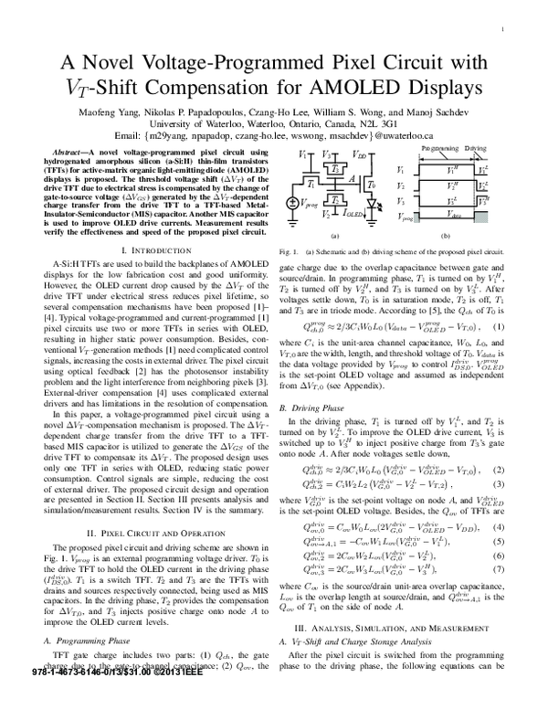 (PDF) A novel voltage-programmed pixel circuit with V T -shift compensation for AMOLED displays