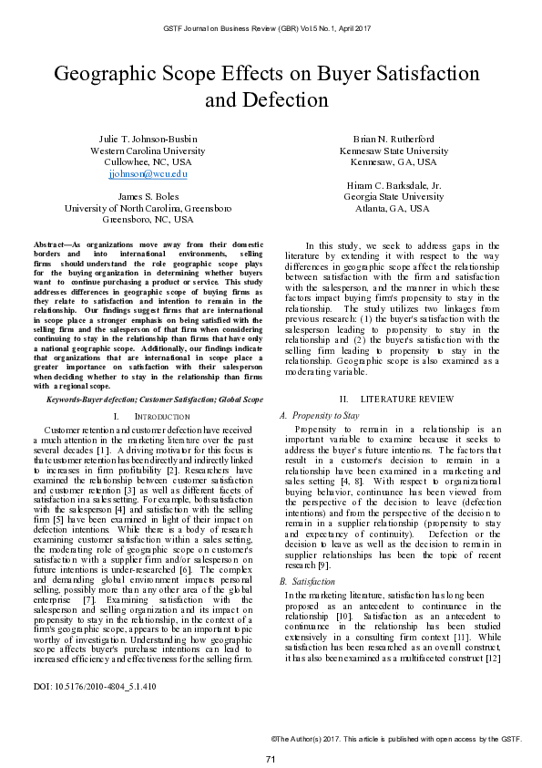 (PDF) Geographic Scope Effects on Buyer Satisfaction and Defection