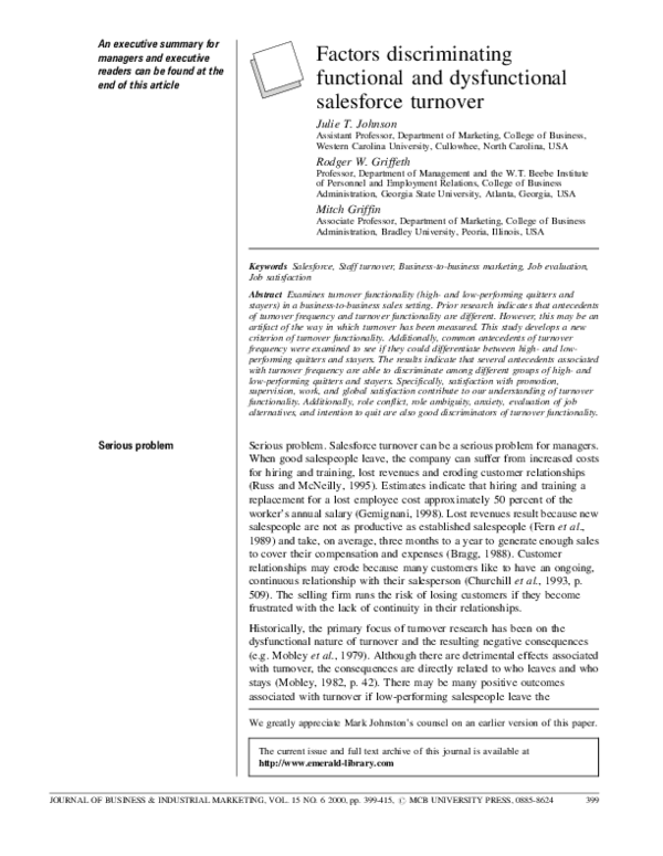 (PDF) Factors discriminating functional and dysfunctional salesforce ...