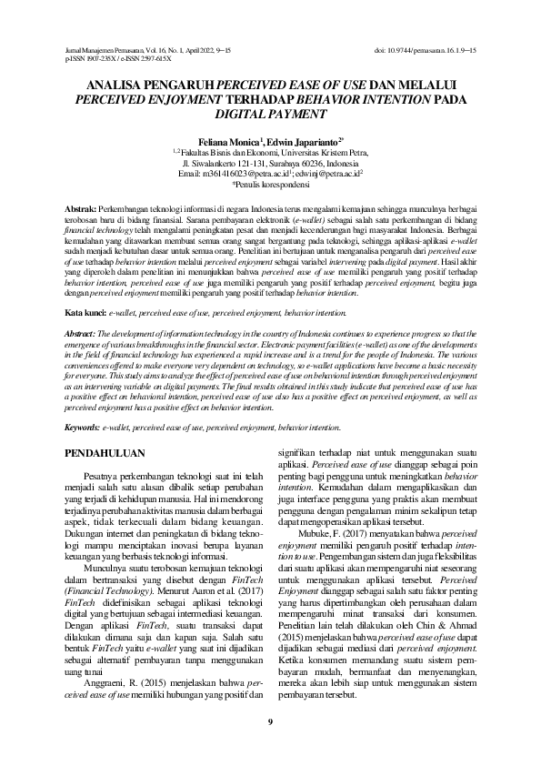 (PDF) Analisa Pengaruh Perceived Ease of Use Dan Melalui Perceived Enjoyment Terhadap Behavior ...