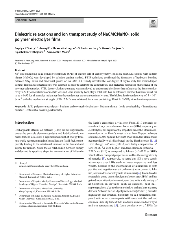 (PDF) Dielectric relaxations and ion transport study of NaCMC:NaNO3 ...