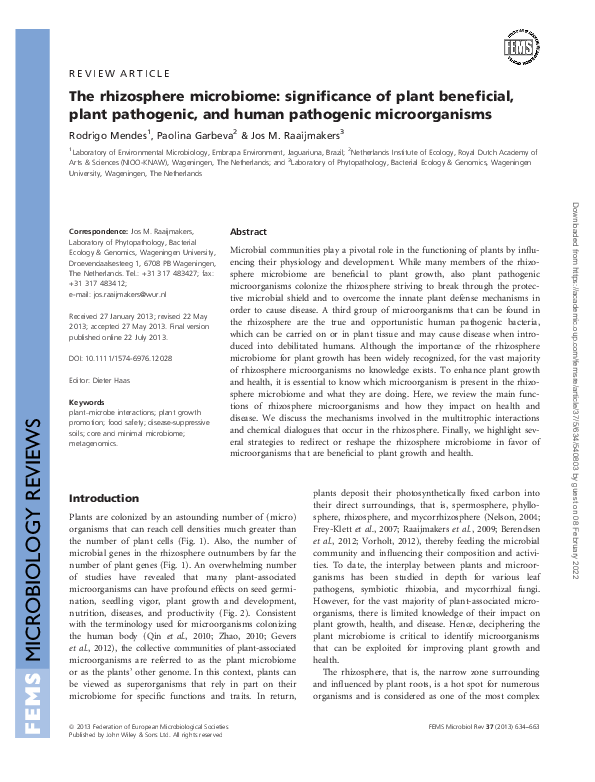 (PDF) The rhizosphere microbiome: significance of plant beneficial, plant pathogenic, and human ...